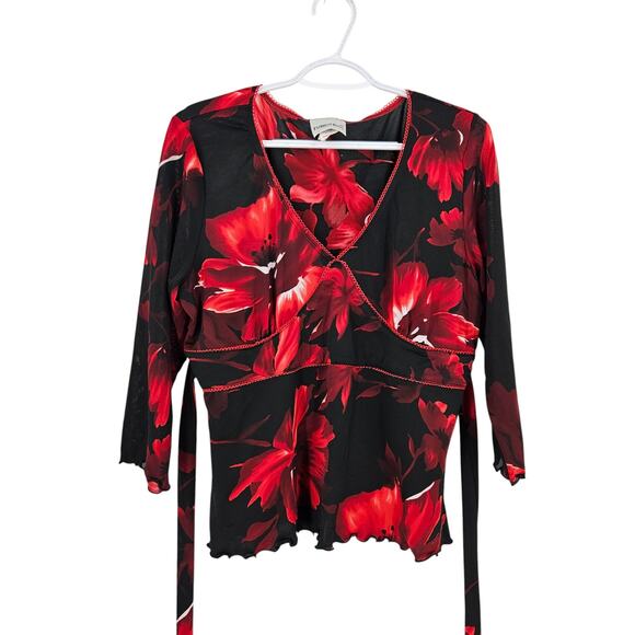 Fashion Bug | Tops | Vintage Fashion Bug Blouse Red Black Y2k Floral ...